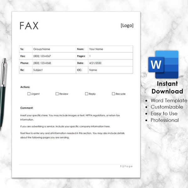 Fax Cover Sheet - Etsy