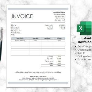 MS Excel Invoice Template Spreadsheet - Etsy