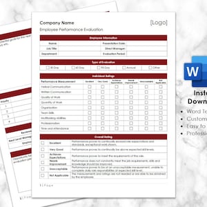 MS Word-employee Performance Evaluation Template - Etsy