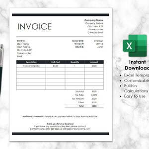 MS Excel Invoice Template Spreadsheet - Etsy