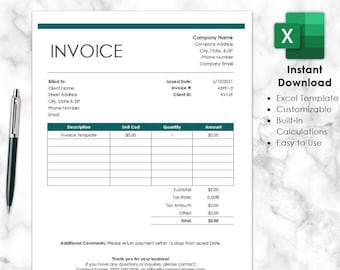 MS Excel Invoice Template Spreadsheet | Etsy