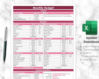 Minimalist-ms Excel Budget Template Spreadsheet | Etsy