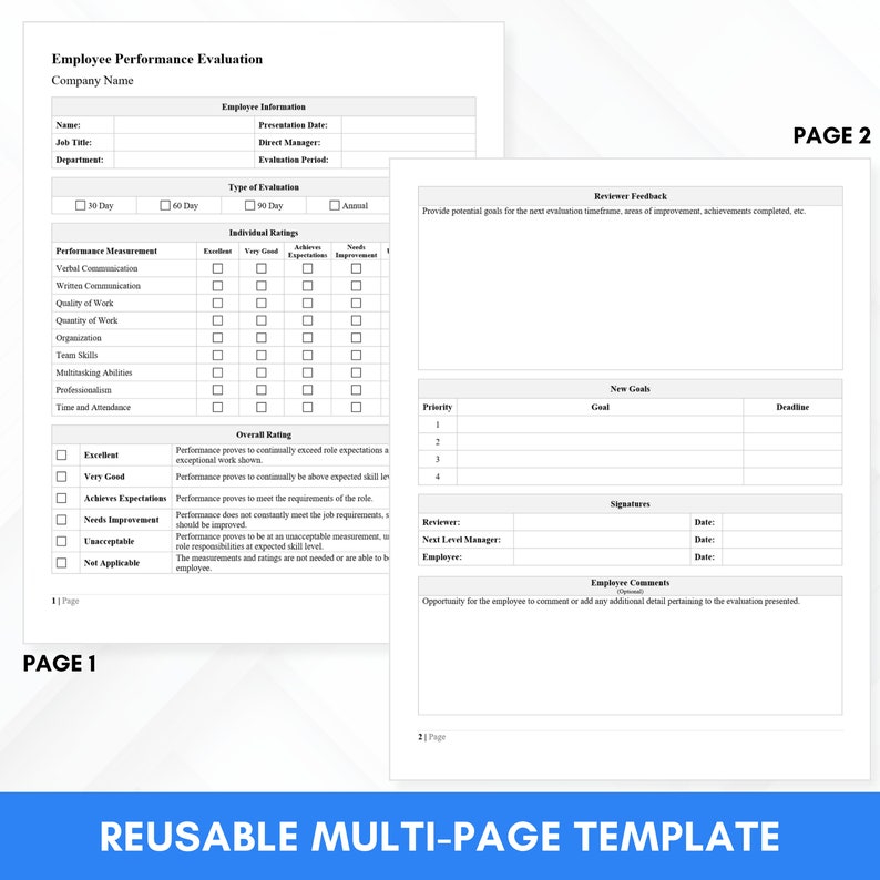 Employee Performance Evaluation Template (microsoft Word) - Etsy
