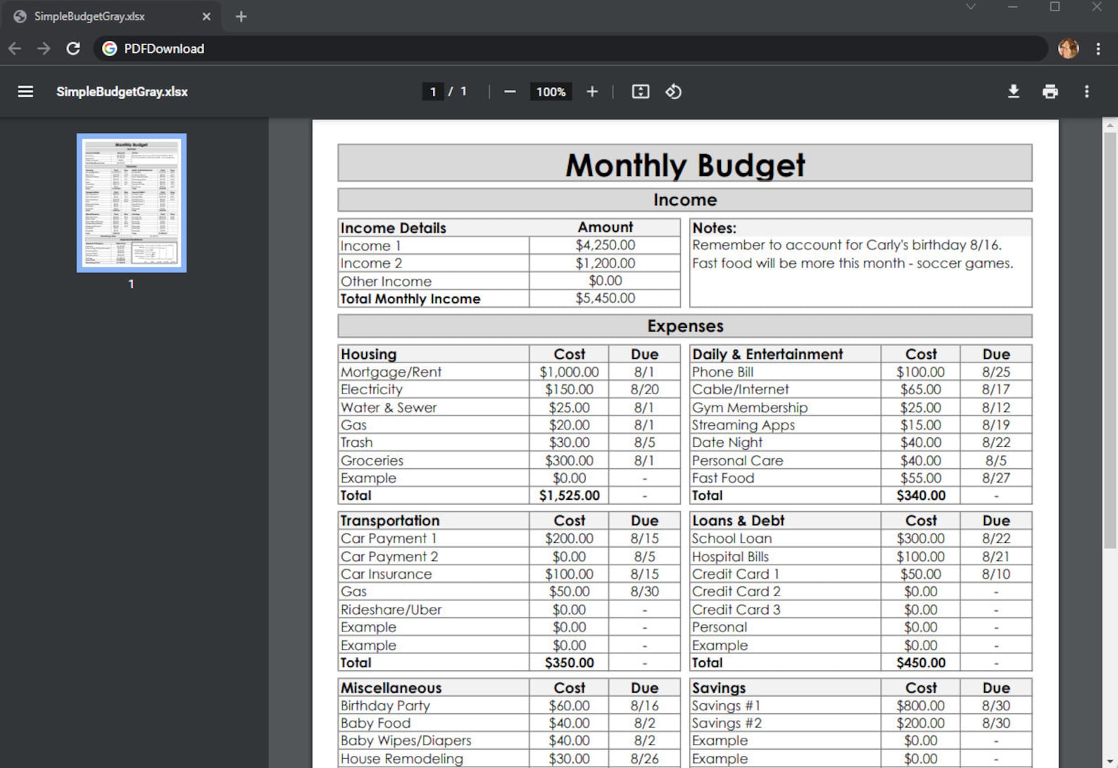 Minimalist-ms Excel Budget Template Spreadsheet - Etsy