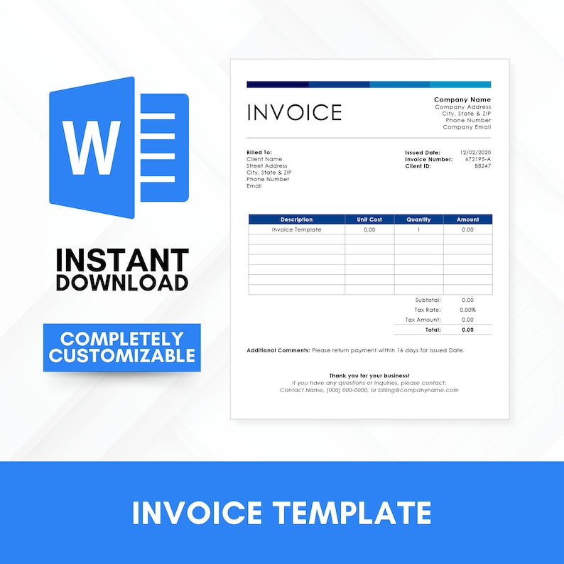 Invoice Template-ms Word (editable Receipt, Bill of Sale, Invoices, Microsoft Word, Business ...