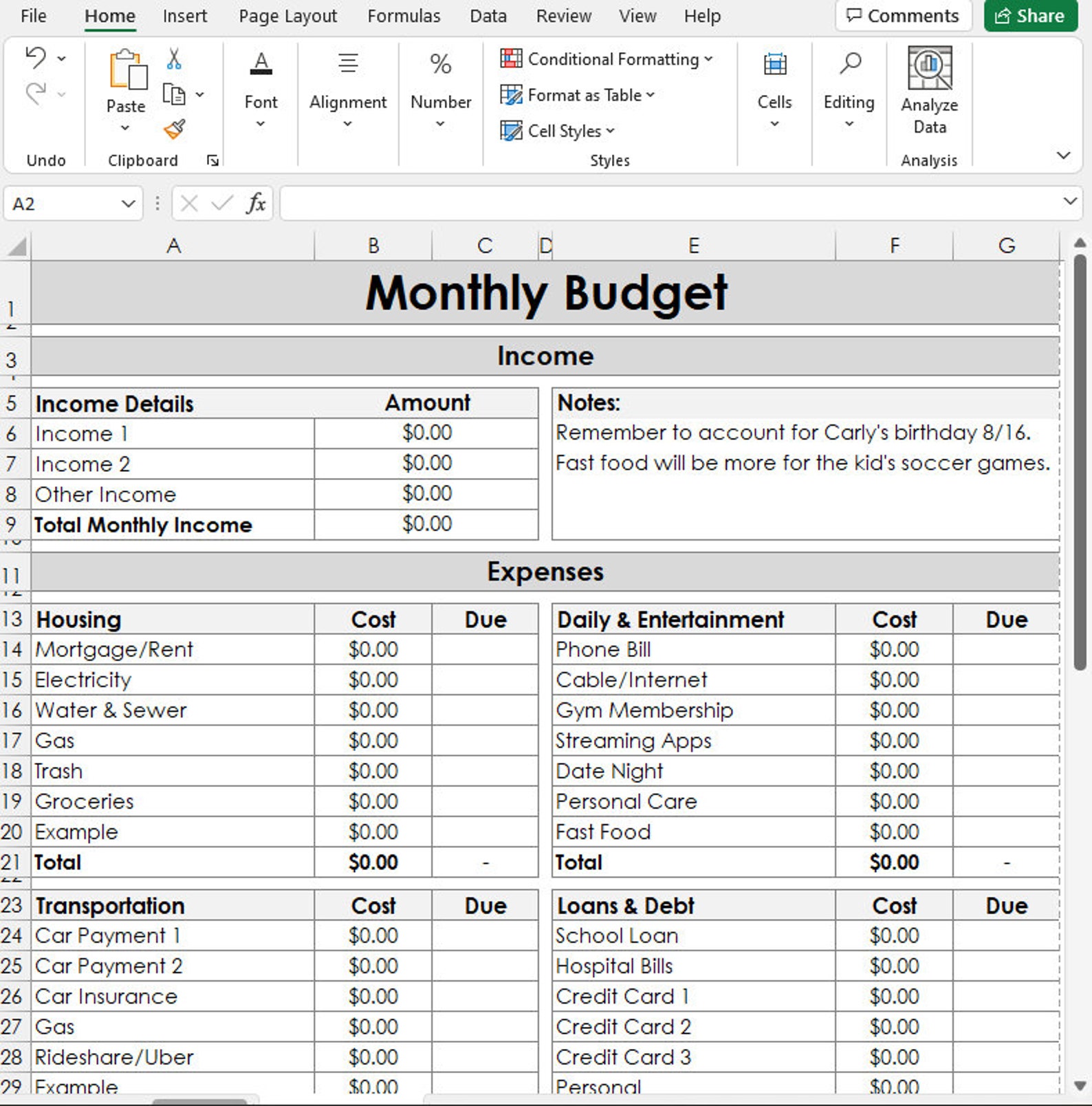 Minimalist-ms Excel Budget Template Spreadsheet - Etsy
