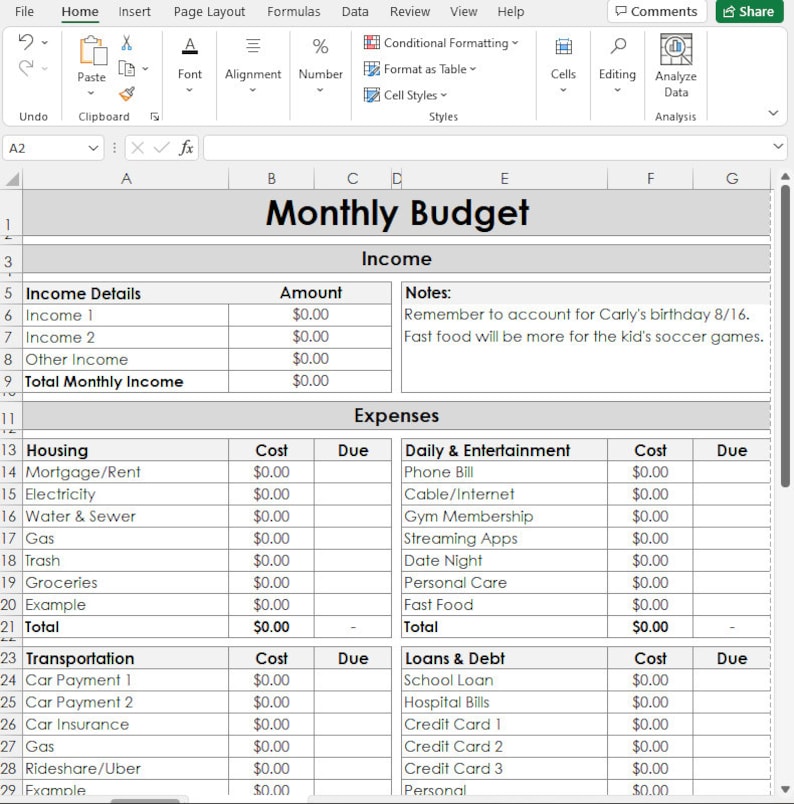 Minimalist-ms Excel Budget Template Spreadsheet - Etsy