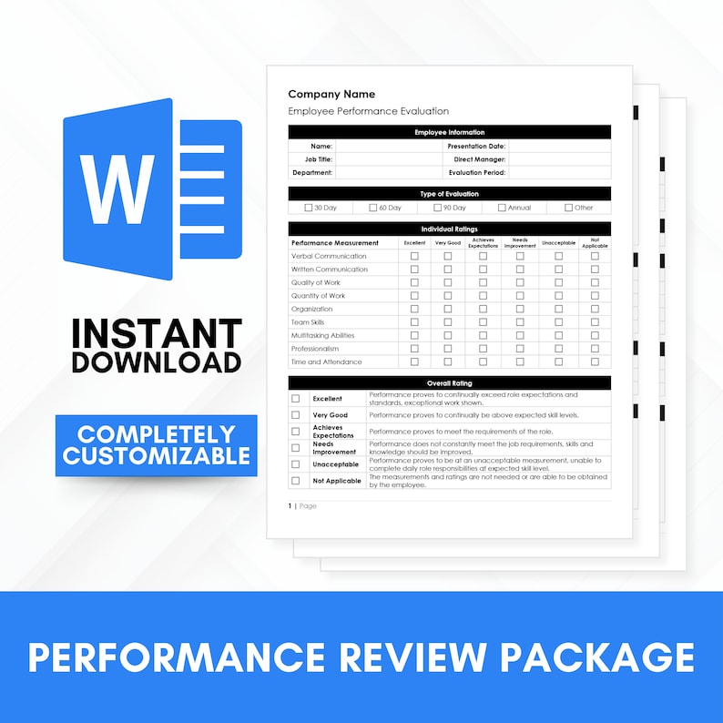 Employee Performance Evaluation & Salary Review Templates (MS Word) - Etsy