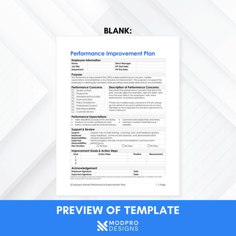Performance Improvement Plan Template | Employee PIP Form | HR ...