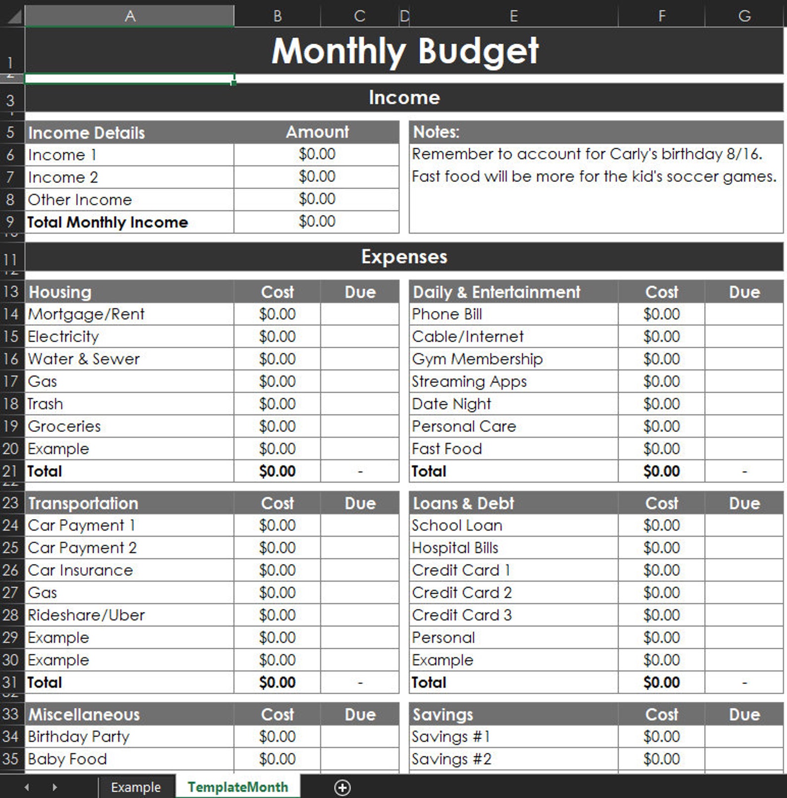 Minimalist-ms Excel Budget Template Spreadsheet - Etsy