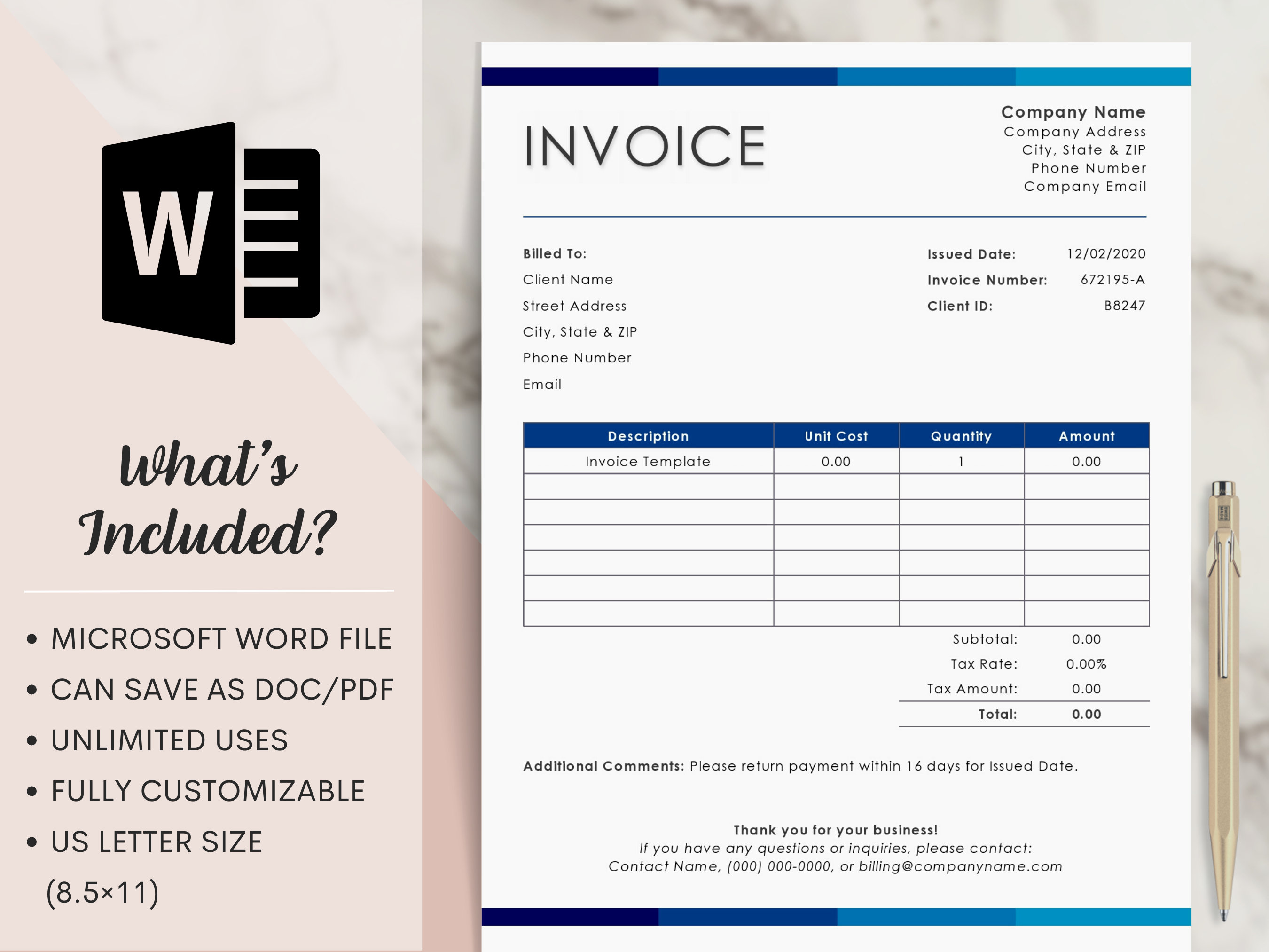 Plantilla de factura-MS Word recibo editable, factura de venta, facturas, Microsoft Word ...