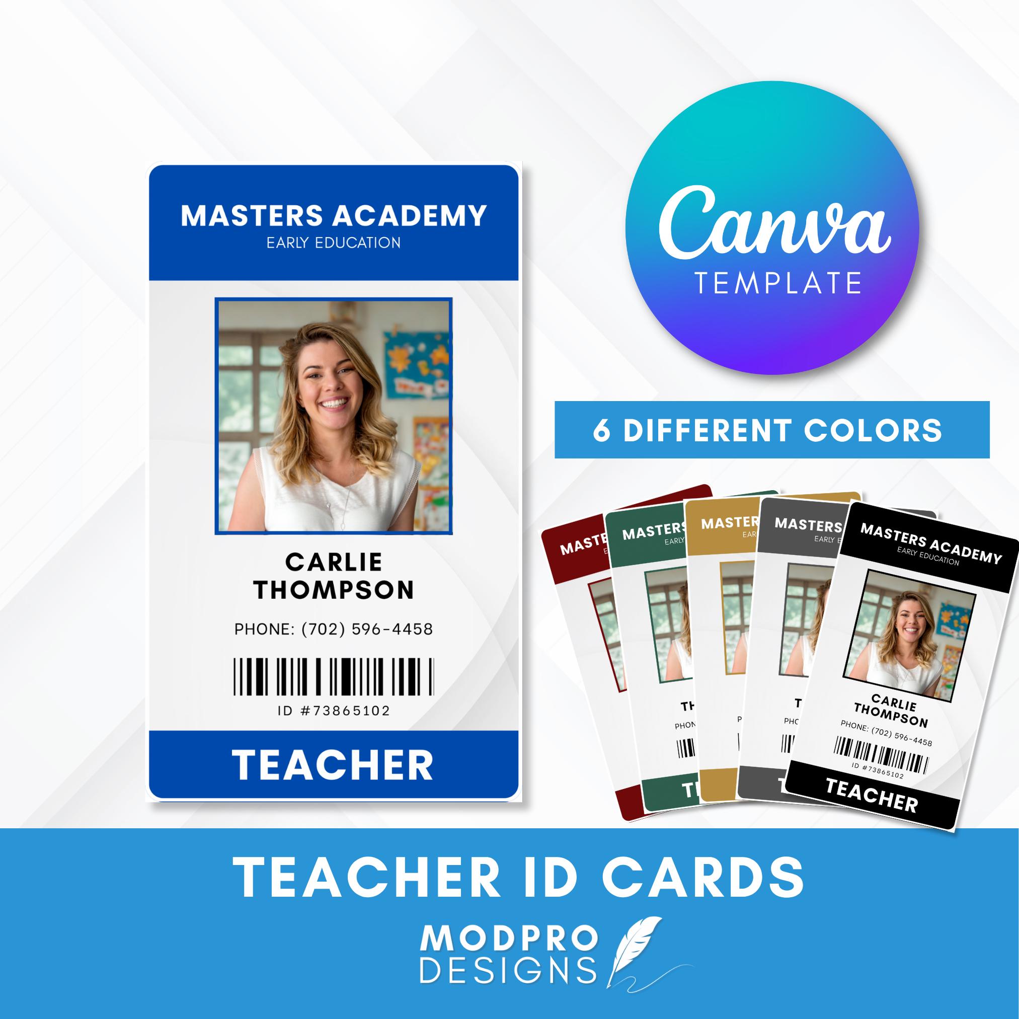 Editable Teacher ID Badge Template | Personalized School Staff Name Tag ...