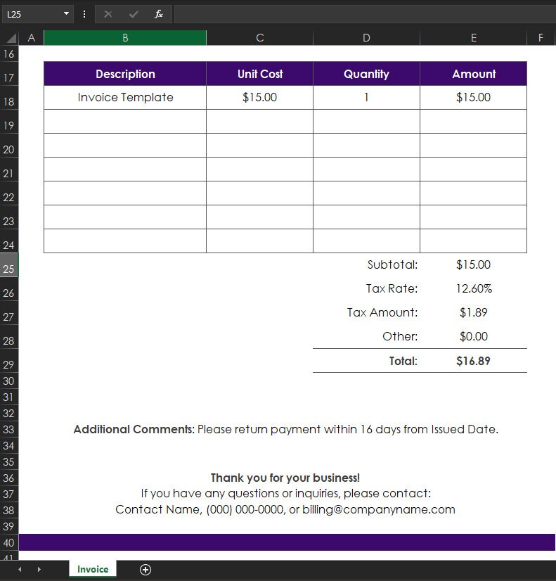 MS Excel Invoice Template Spreadsheet - Etsy