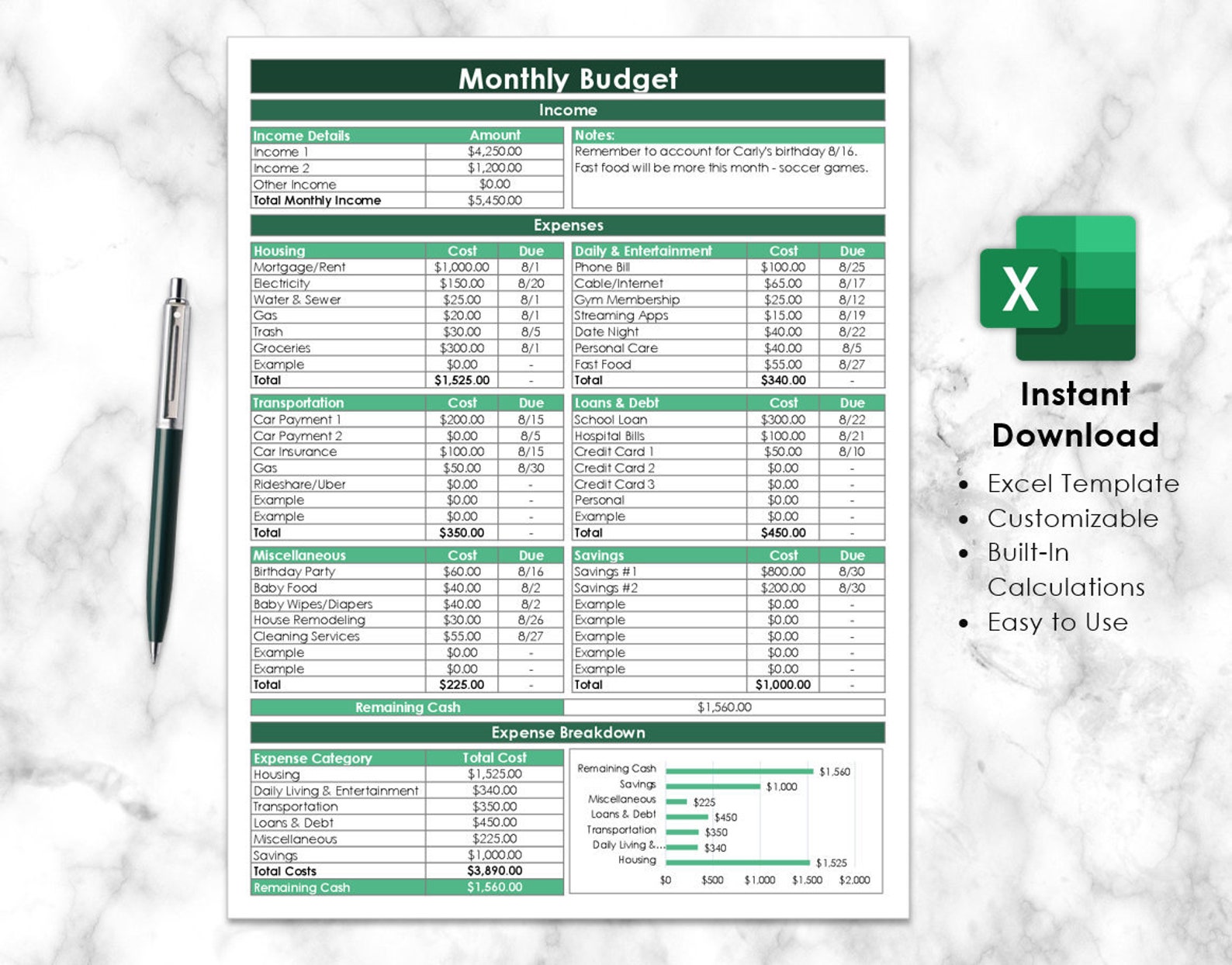 Minimalist-ms Excel Budget Template Spreadsheet - Etsy
