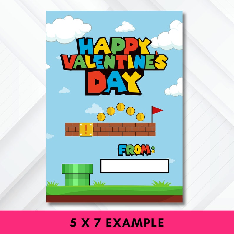 Super Mario Bros Valentines Day Cards digital Download, Canva Template ...