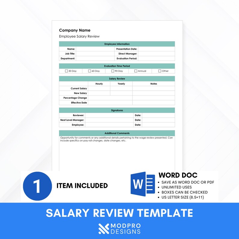 Salary Review Template | Employee Compensation & Pay Increase Form ...