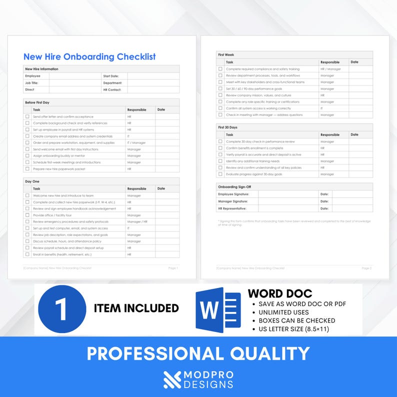 New Hire Onboarding Checklist | Employee Onboarding Template | HR New ...