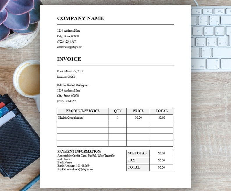 Standard Invoice Template - Etsy