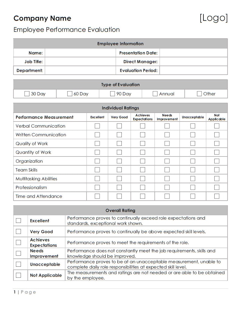 MS Word-employee Performance Evaluation Template - Etsy