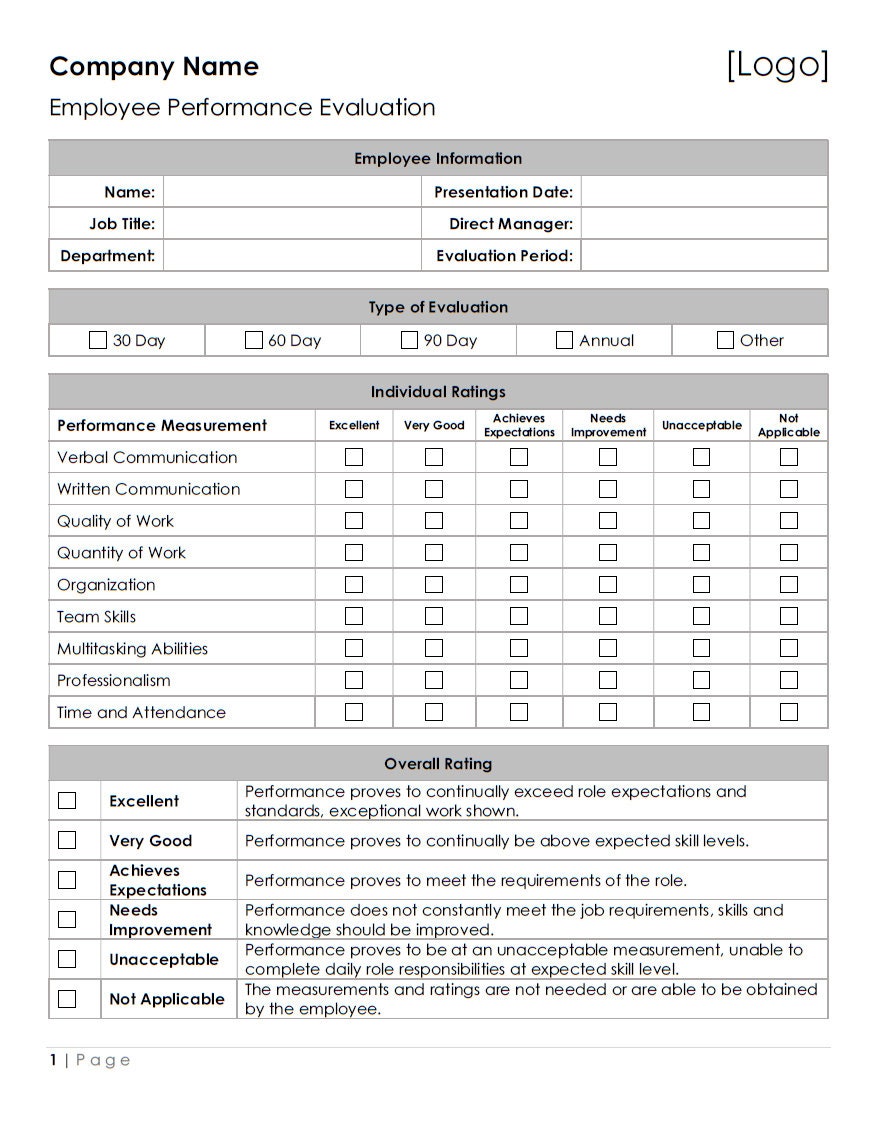 MS Word-employee Performance Evaluation Template - Etsy