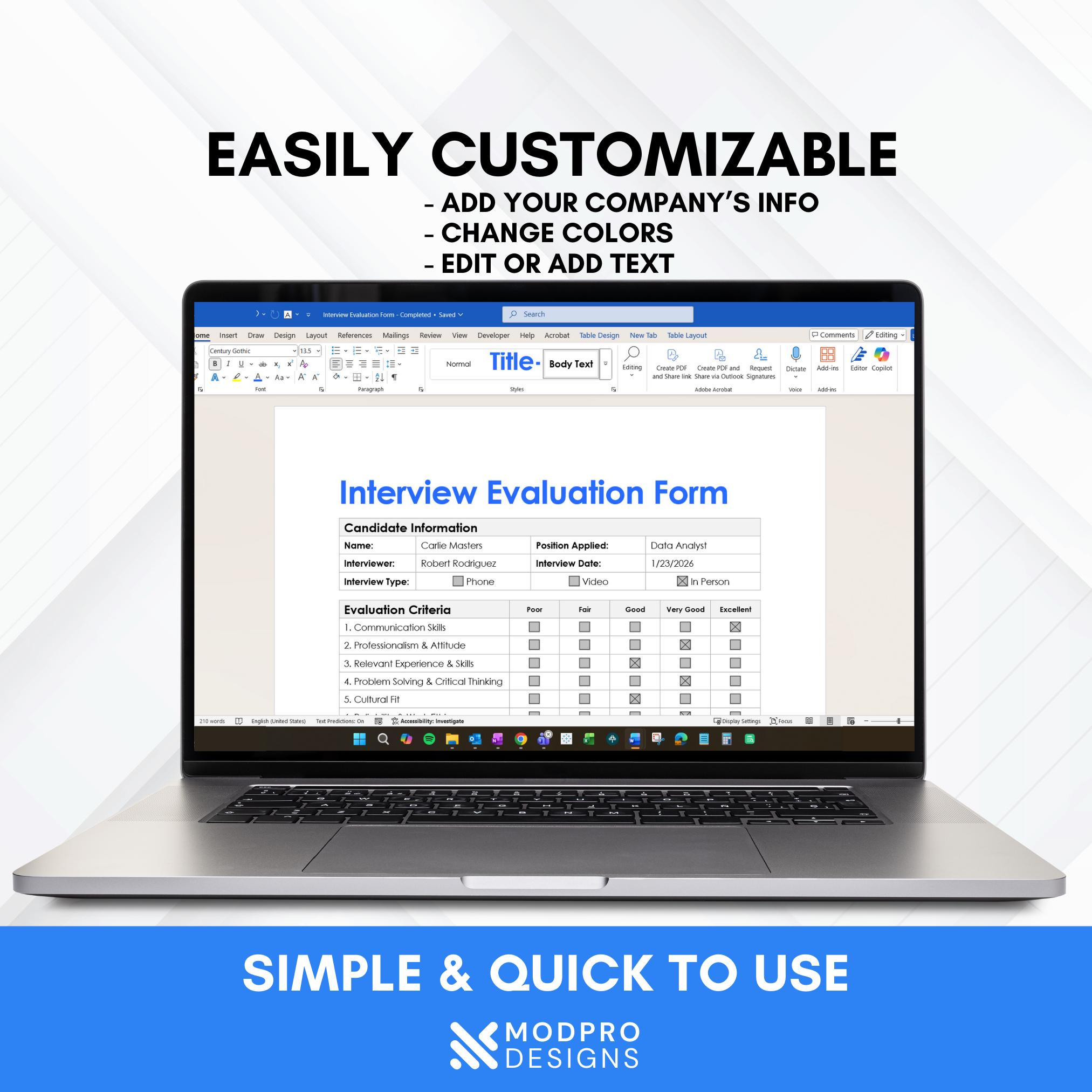 Interview Evaluation Form Template | Hiring Assessment Sheet ...