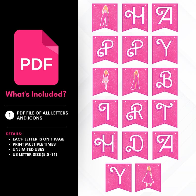 Pink Doll Birthday Banner: Printable Party Decor (PDF) - Etsy