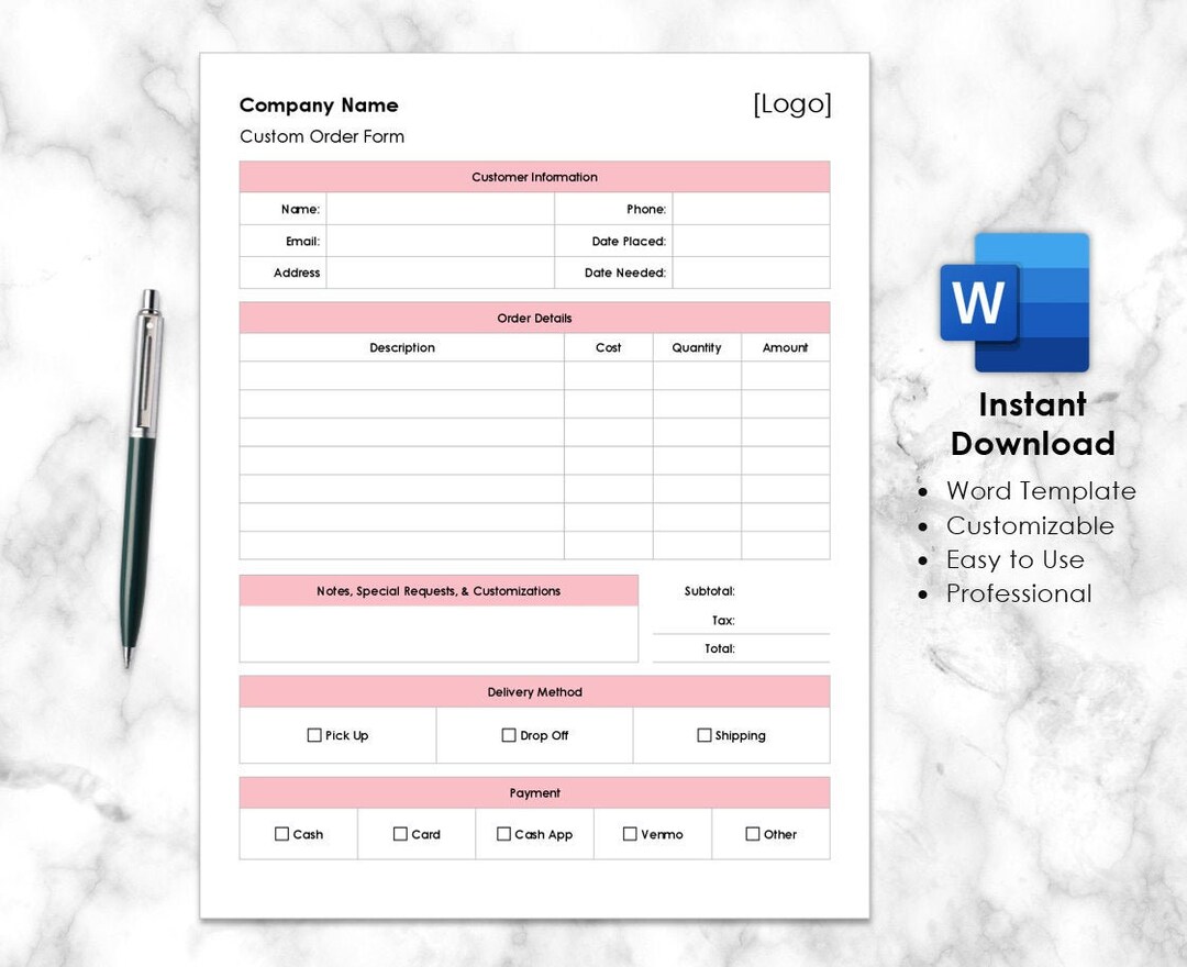 Custom Order Form Template-professional - Etsy