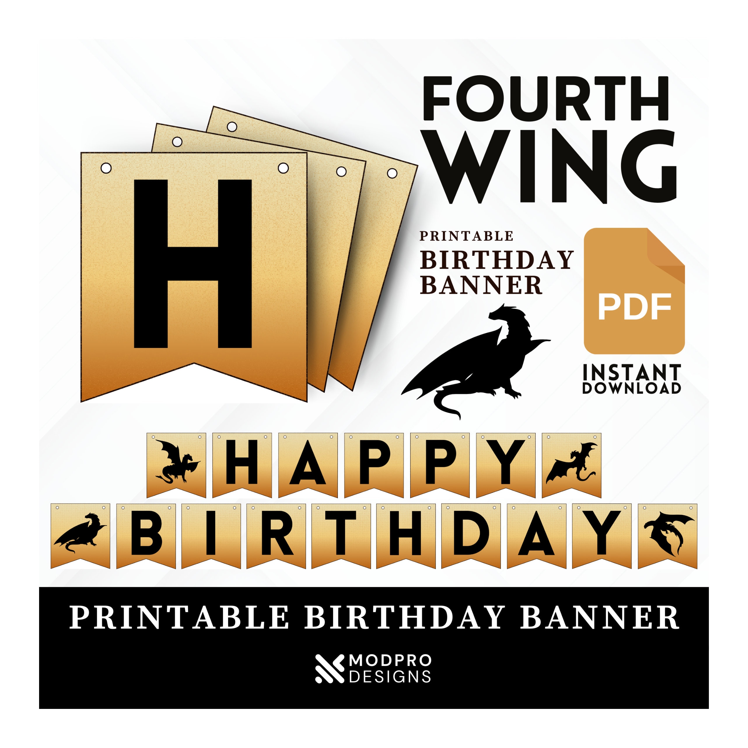 Fourth Wing Happy Birthday Banner Decor digital Download Template Easy ...