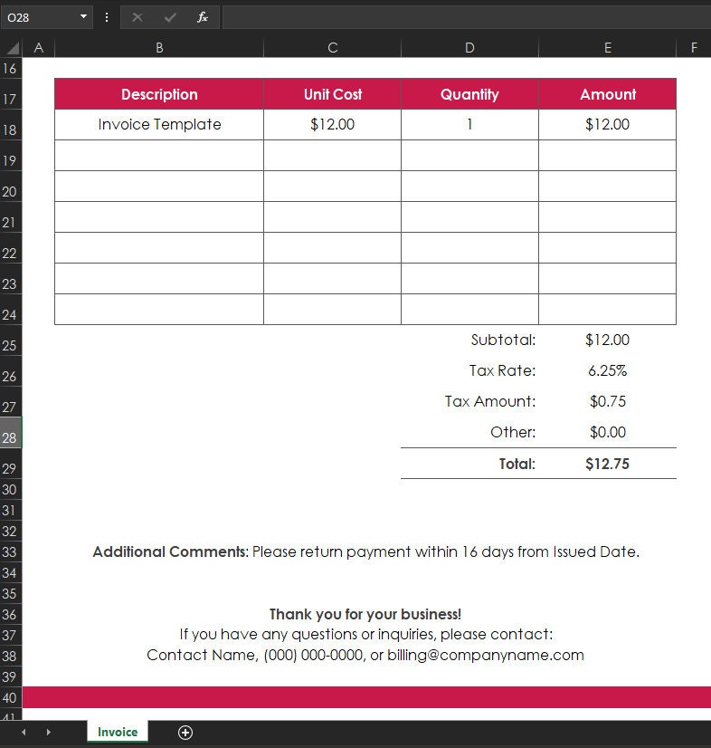 MS Excel Invoice Template Spreadsheet - Etsy