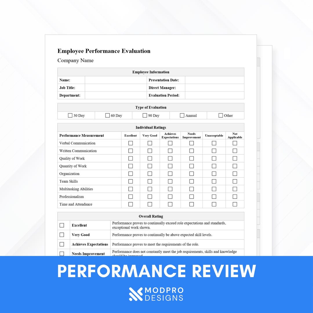 Employee Performance Evaluation Template (microsoft Word) - Etsy