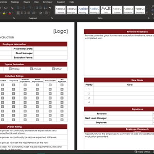 MS Word-employee Performance Evaluation Template - Etsy