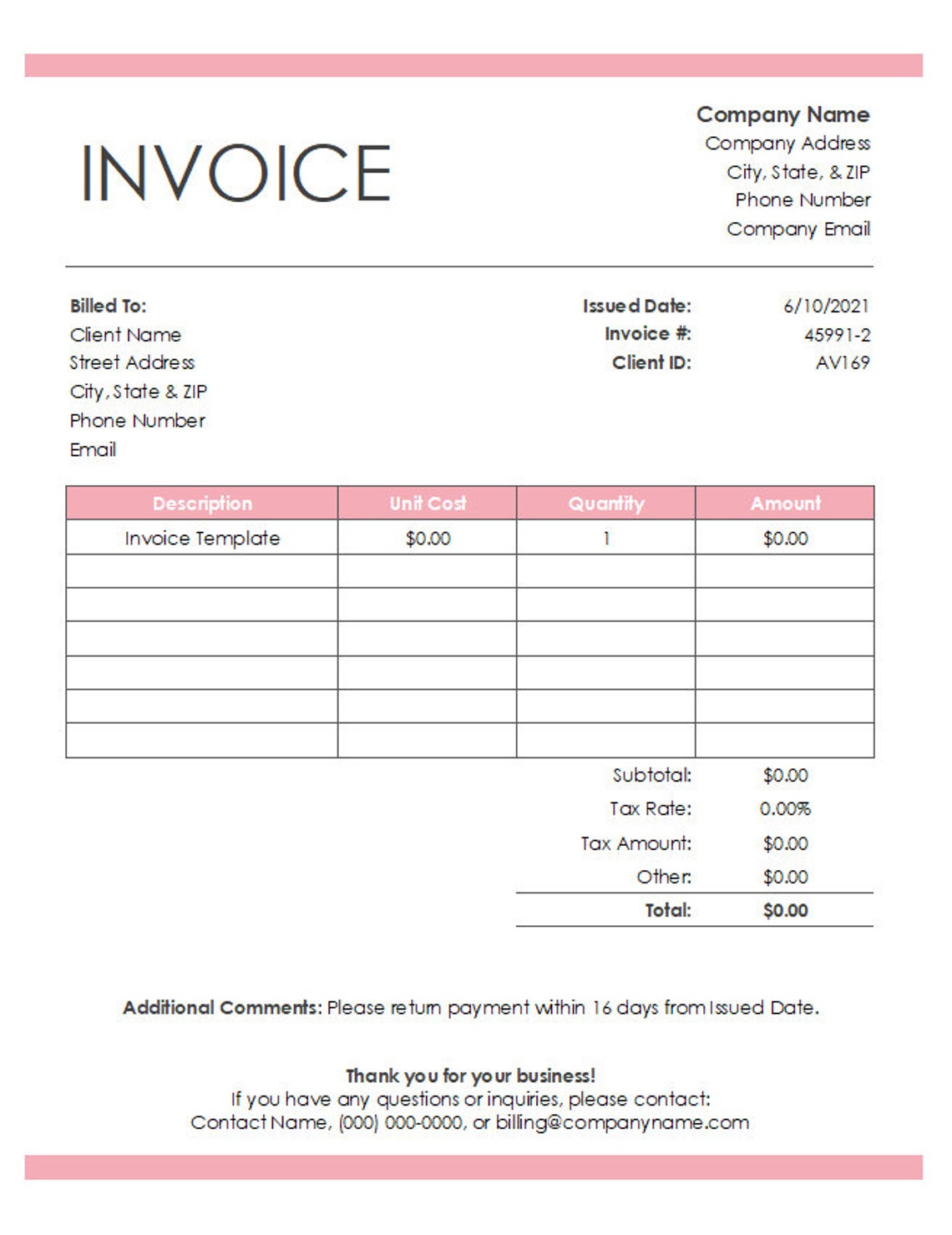 MS Excel Invoice Template Spreadsheet - Etsy