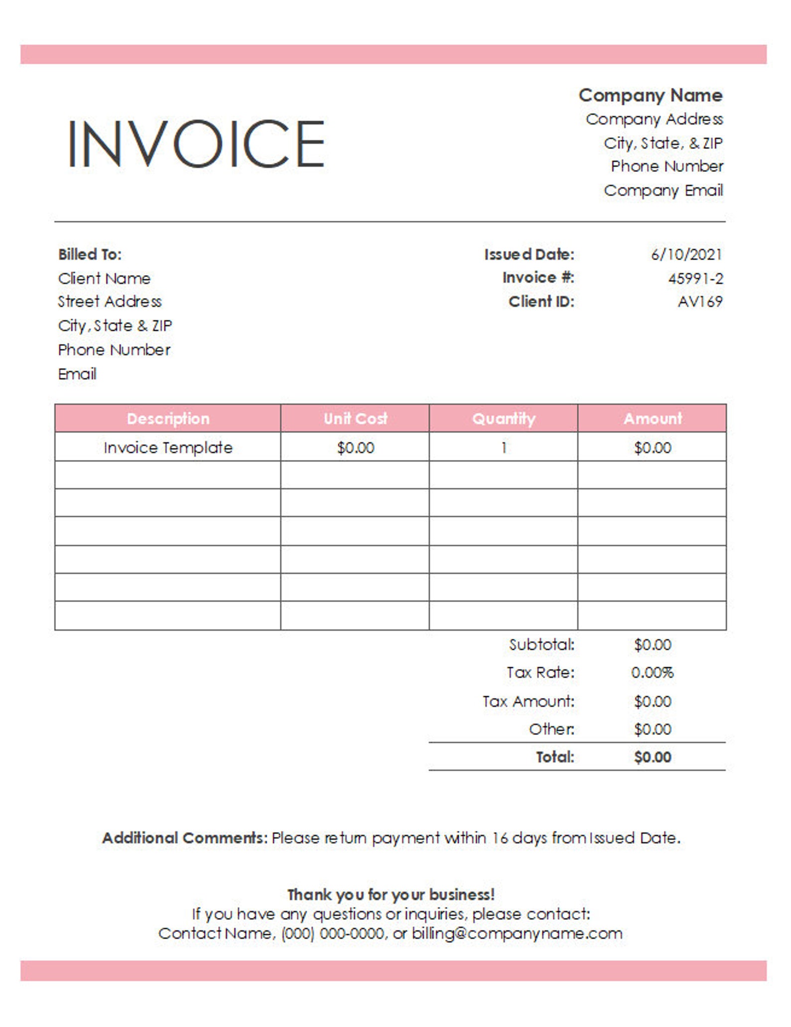 MS Excel Invoice Template Spreadsheet - Etsy