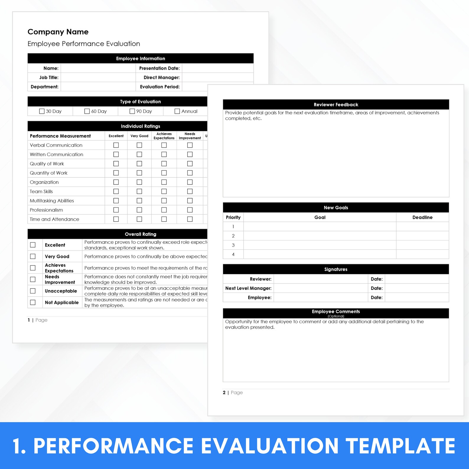 Employee Performance Evaluation & Salary Review Templates (MS Word) - Etsy