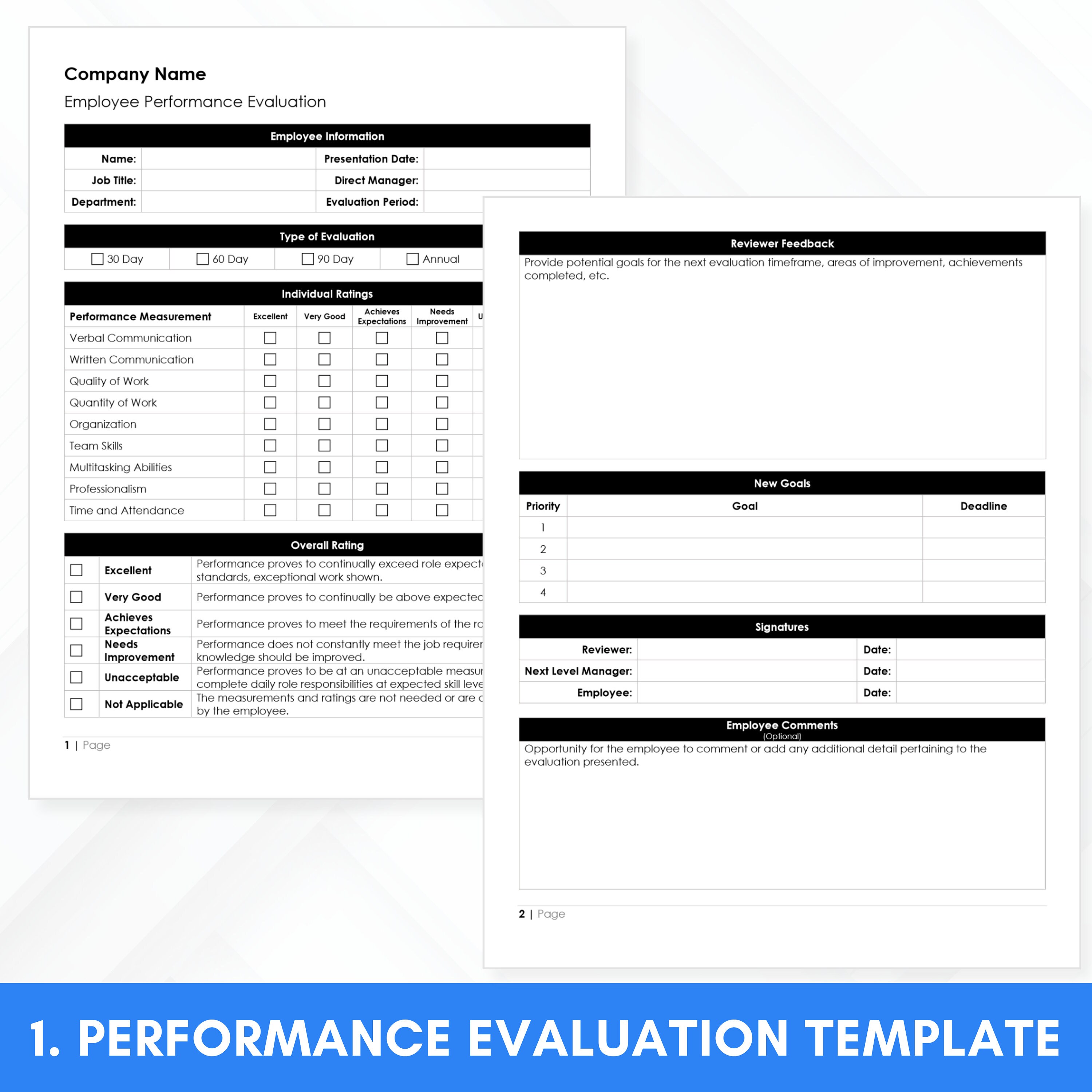 Employee Performance Evaluation & Salary Review Templates (MS Word) - Etsy