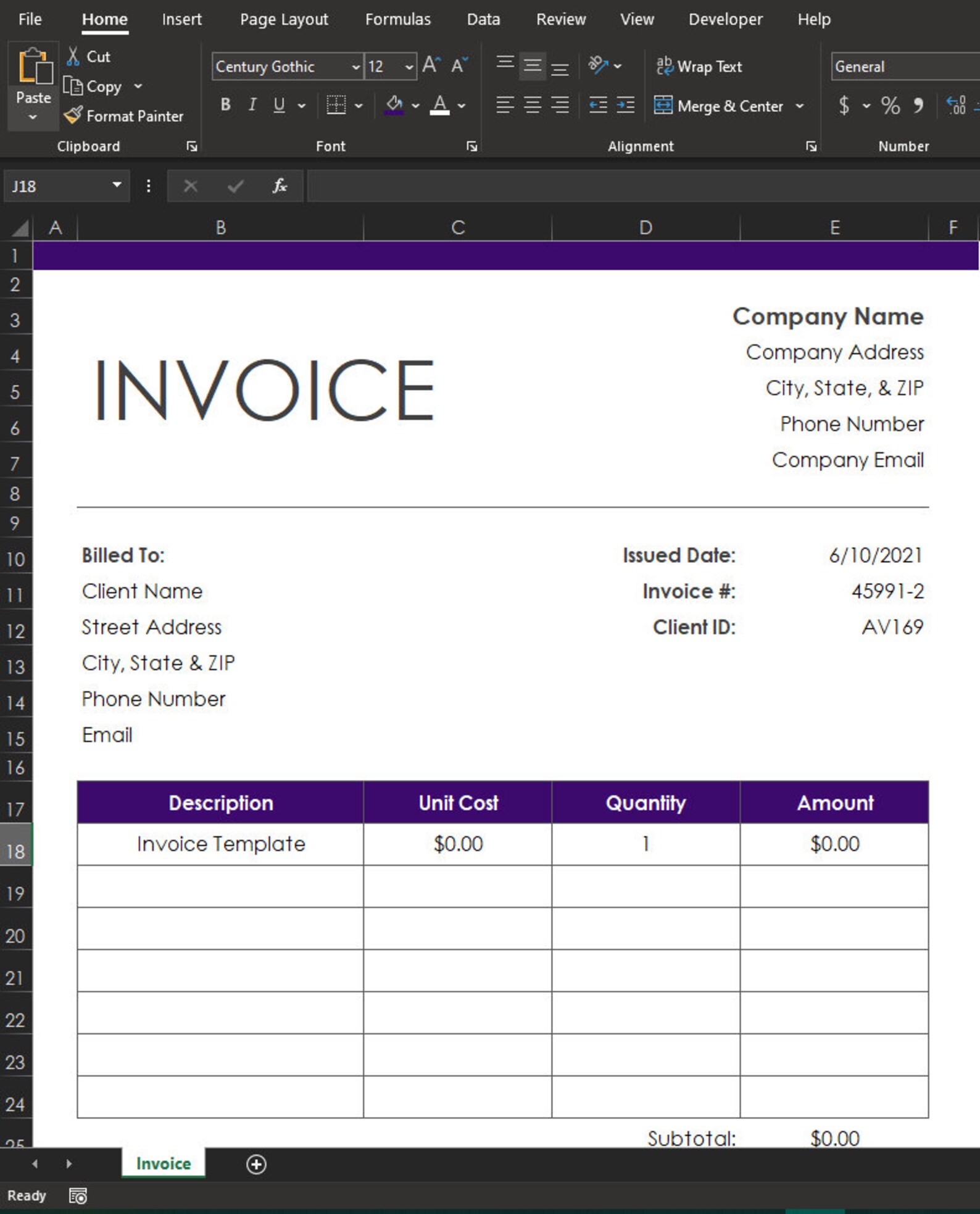MS Excel Invoice Template Spreadsheet - Etsy