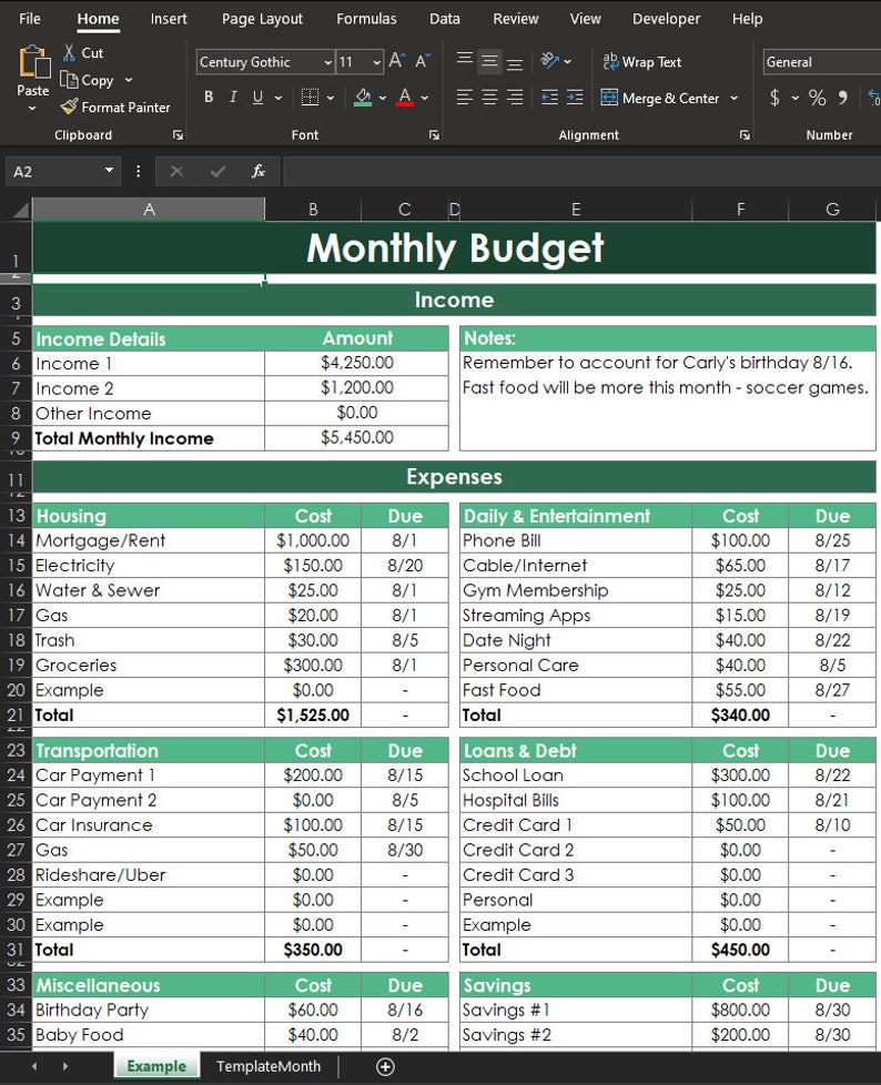 Minimalist-ms Excel Budget Template Spreadsheet - Etsy