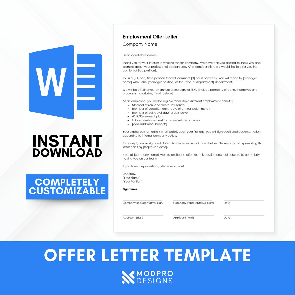 Employee Offer Letter Template: HR Legal Form (digital Word) - Etsy