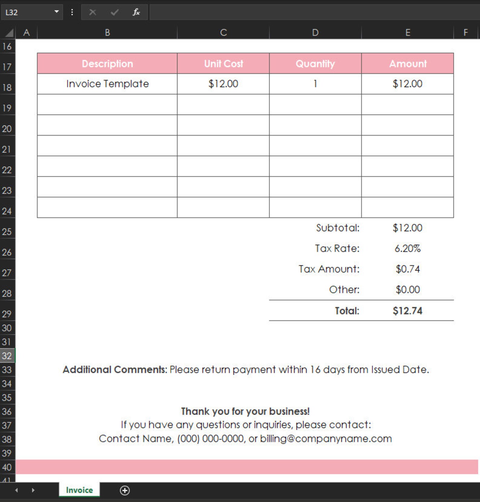 MS Excel Invoice Template Spreadsheet - Etsy