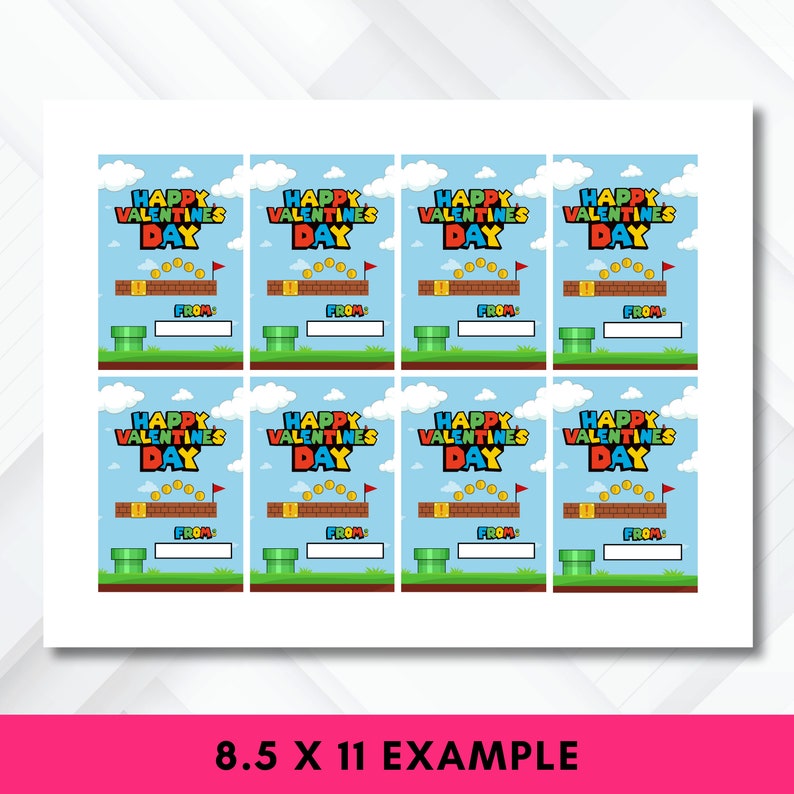 Super Mario Bros Valentines Day Cards digital Download, Canva Template ...