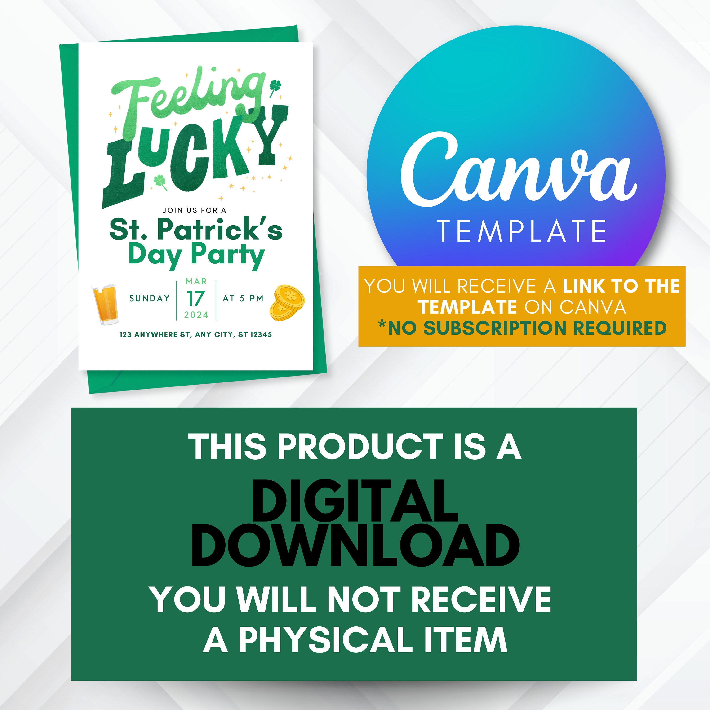 St. Patrick's Day Invitation digital Download, Canva Template, Invite ...