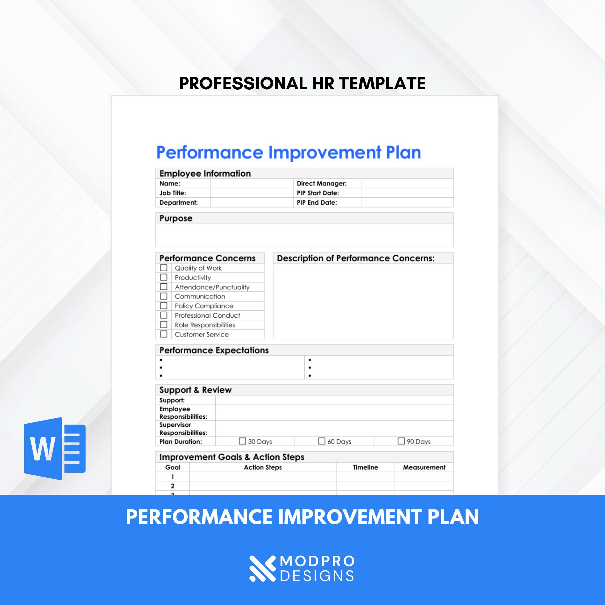 Performance Improvement Plan Template | Employee PIP Form | HR ...