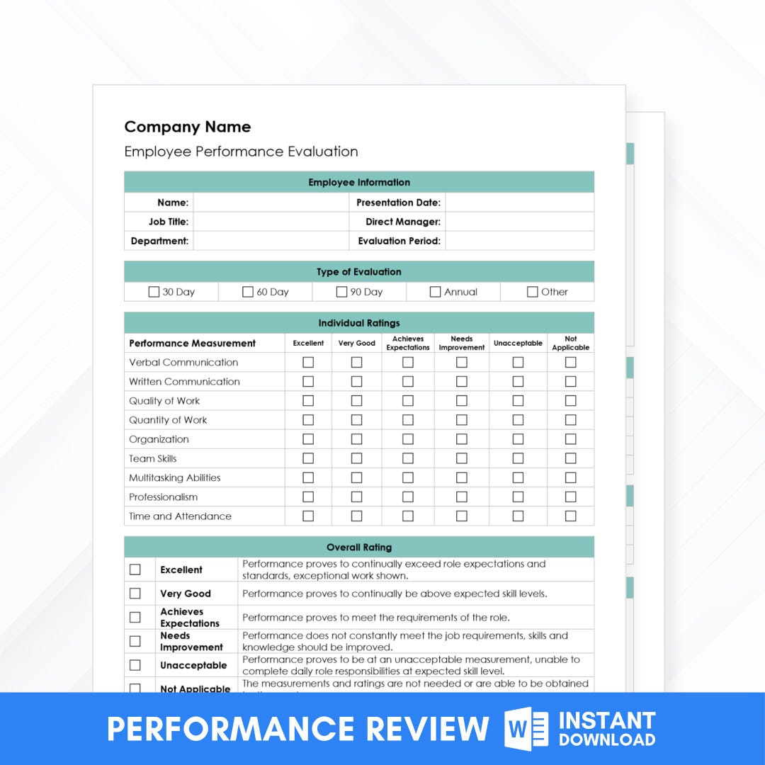 Employee Performance Evaluation Template, Performance Review Template ...
