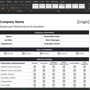 MS Word-employee Performance Evaluation Template - Etsy