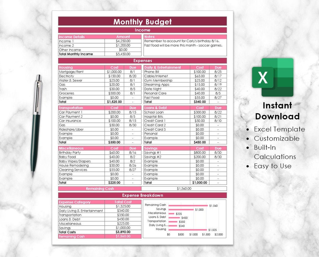 Minimalist-ms Excel Budget Template Spreadsheet - Etsy