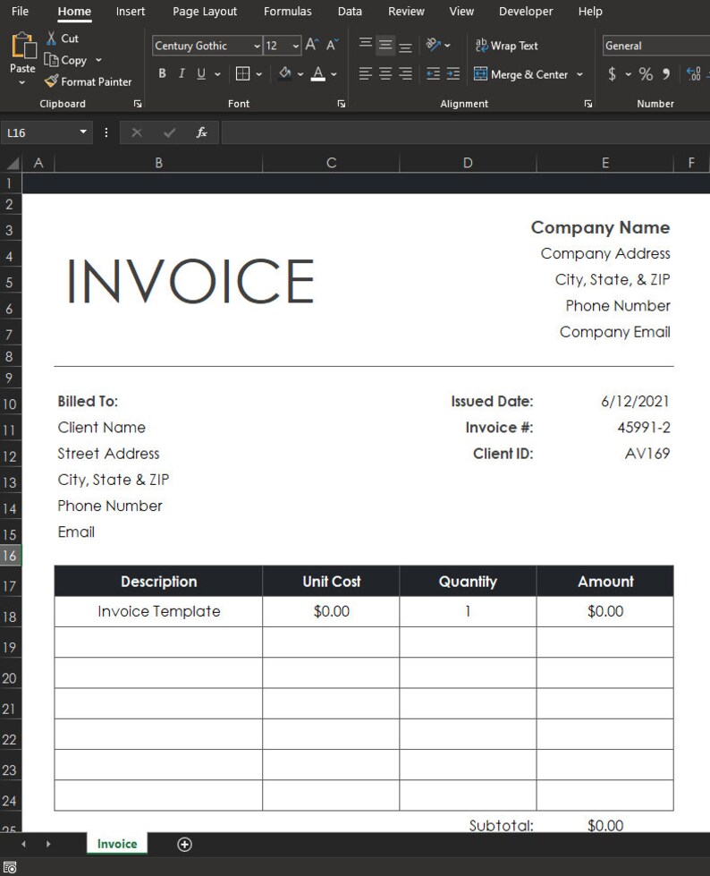 MS Excel Invoice Template Spreadsheet - Etsy