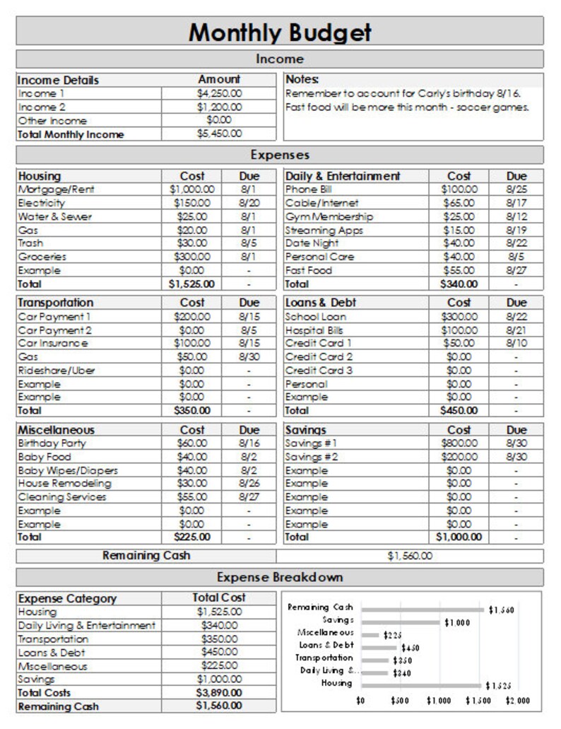 Minimalist-ms Excel Budget Template Spreadsheet - Etsy