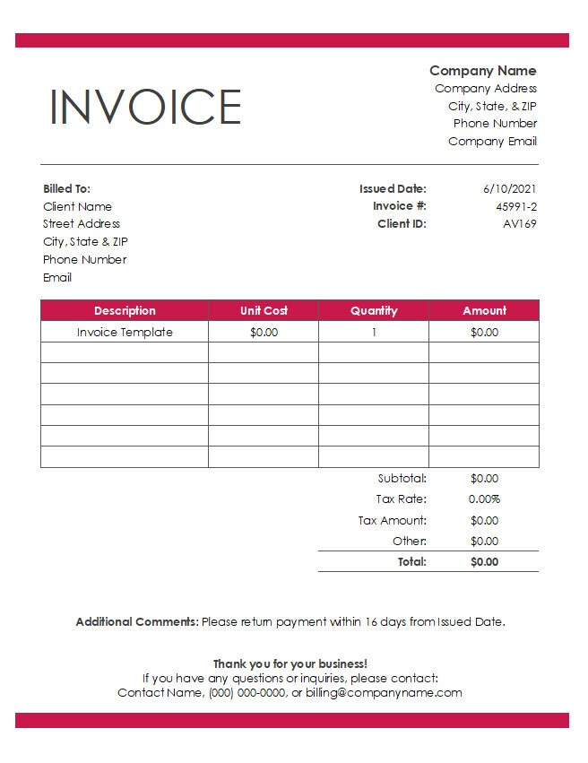 MS Excel Invoice Template Spreadsheet - Etsy