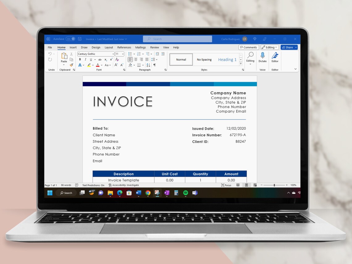 Plantilla de factura-MS Word recibo editable, factura de venta ...