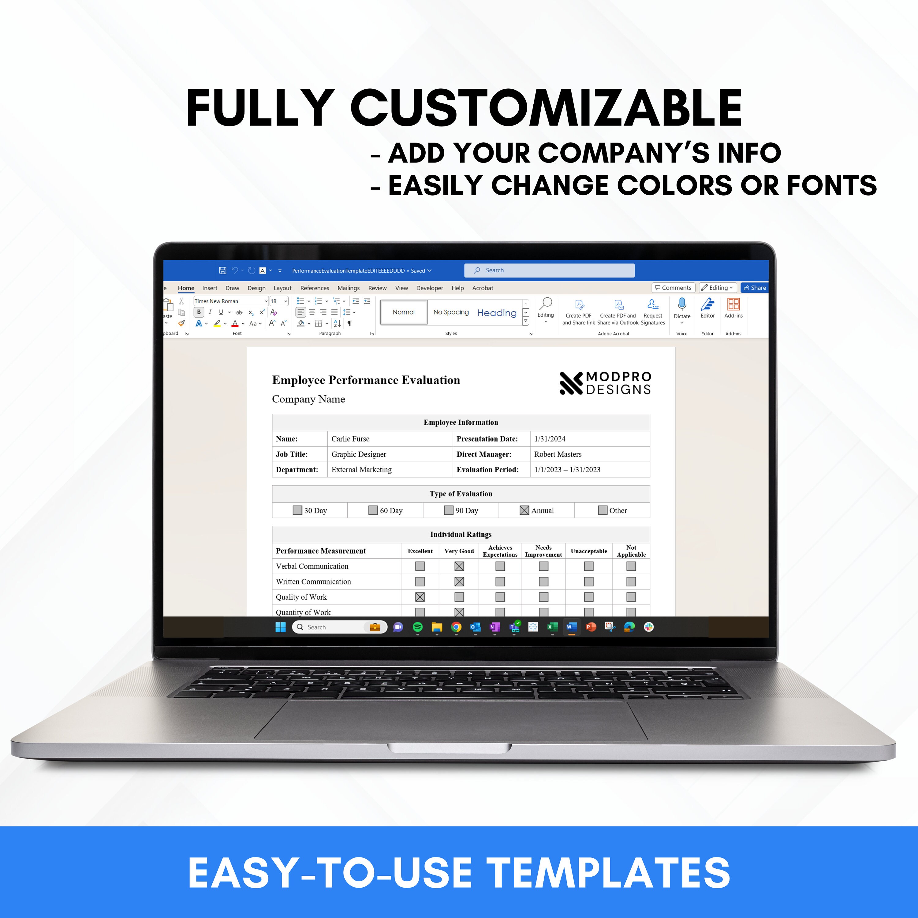 Employee Performance Evaluation Template (microsoft Word) - Etsy